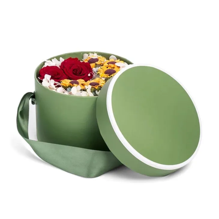 Large Round Box with Lids Green Flower Cardboard Boxes Carry with ...